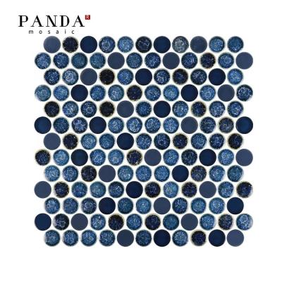 China Blue Penny Round Ceramic Mosaic Tiles 300x300mm Glossy / Matte Finish for sale
