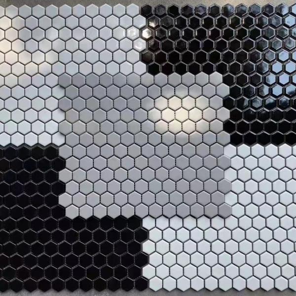 Quality Hexagon Black Mosaic Ceramic Tile for Bathroom Floor Dustproof for sale