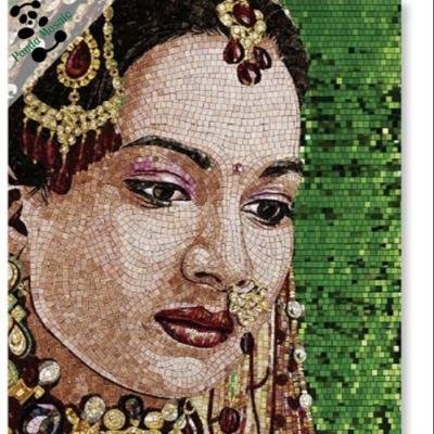 China Handmade Beautiful Lady Mosaic Glass Painting Pictures Wall Mural India Mosaic Tile for sale