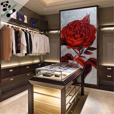 China MB SMM15-B Flower Design Glass Painting Red Rose Mosaic Tile Decorative Wall Tile Mural for sale