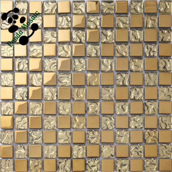 Quality Colored Mirror Gold Crystal Ceramic Mosaic Tile 23x23mm Smp05 for sale