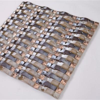 China Bathroom Wall Wavy Glass Mosaic Tile Basket Weave Mosaic Curved Black for sale