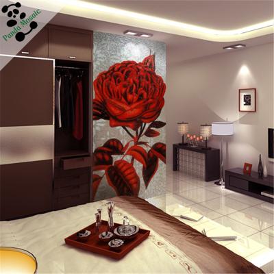 China Mb Smm15-a Handmade Flower Wall Murals Premium Mosaic Tile Kitchen Blue Rose Mosaic Pattern Glass Mosaic Tile for sale