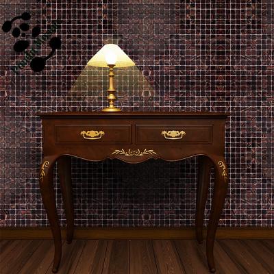 China Backsplash Kitchen Glass Mosaic Tile Gold Line Dark Brown 20x20mm for sale