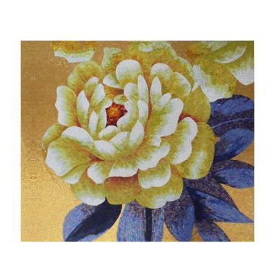 China Art Mural Mosaic Bedroom Wall Art Murals Handmade Flower Pattern Mosaic Tile Glass Mosaic Art Chinese Rose Design Display for sale