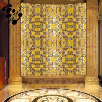 China Gold Granite Countertop Glass Mix Ceramic Mosaic Tile For Wall Floor for sale
