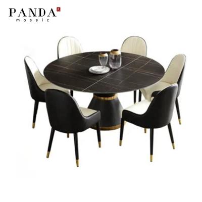 China Stainless Steel Gold Ring Ash Slate Dinning Table Set Furniture Italian Luxury Black for sale