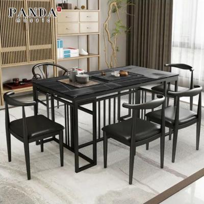 China Modern Dining Room Furniture Rock Plate Dining Table Set Black 6 8 10 12 Chairs for sale