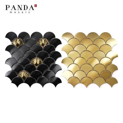 China Luxury Wall Metal Mosaic Tiles Stainless Steel Brushed Black Gold for Backsplash for sale