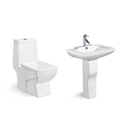 China Bathroom Sanitary Ware White Pedestal Basin Two Piece Ceramic Toilet Set for sale