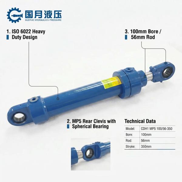 Quality CDH1 MP5 100/56-350 Mill Type Cylinder with Spherical Bearing Mount 250 Bar High Pressure for sale