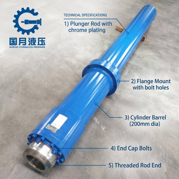 Quality Guoyue Hydraulics 200mm Bore 2310mm Stroke Heavy-Duty Single-Acting Plunger Hydraulic Cylinder — ISO 6020/6022, 250 Bar, Hard Chrome Plated for sale