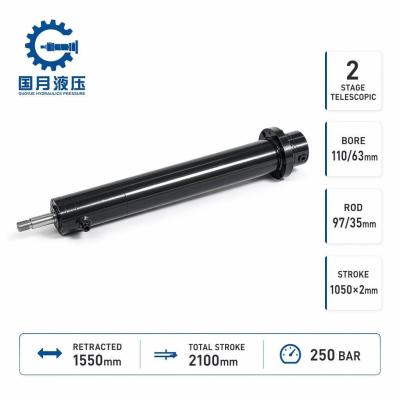 China Precision Engineered 2-Stage Telescopic 110/63-97/35 Double Acting Multi Section Extended Stroke Machine Tool Hydraulic Cylinder For CNC Machining Center Workpiece Clamping Fixture Positioning for sale