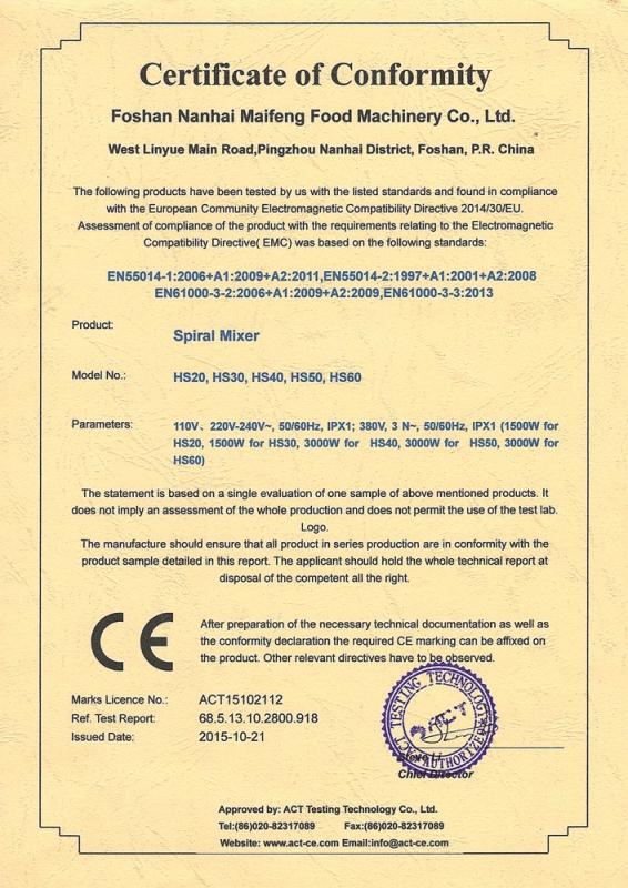 CE-EMC - Foshan Nanhai Maifeng Food Machinery Co Ltd