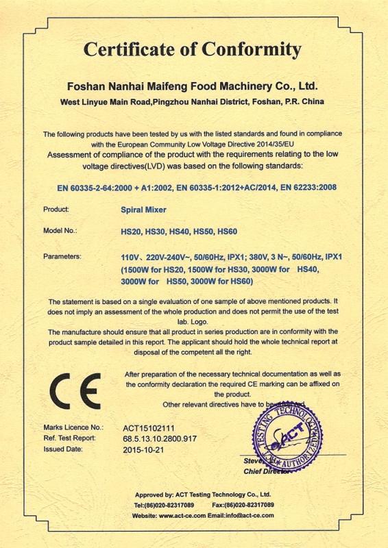 CE-LVD - Foshan Nanhai Maifeng Food Machinery Co Ltd
