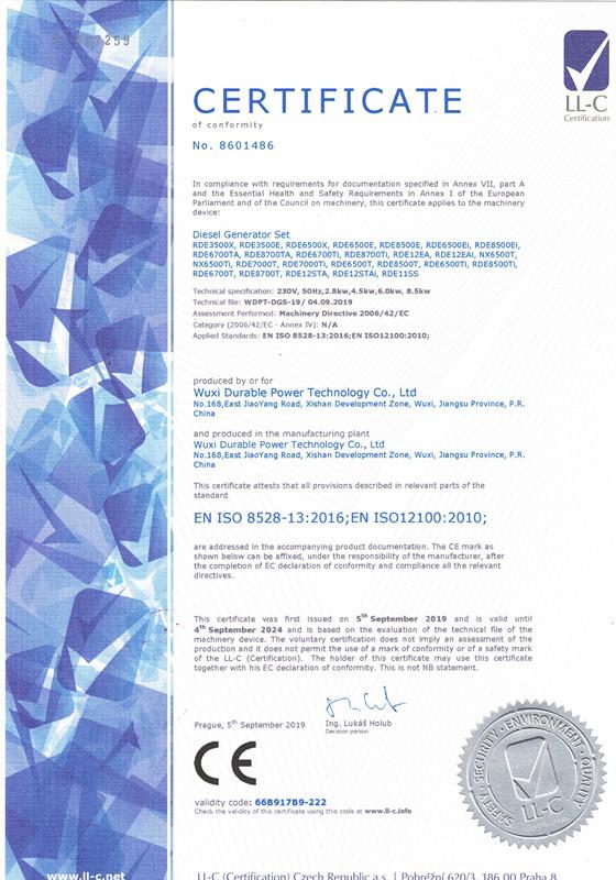 CE Certification - WUXI DURABLE POWER TECHNOLOGY CO.,LTD