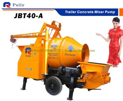 China Pully JBT40-P1 mobile concrete mixer with pump, concrete mixer machine with lift, cheap concrete mixer for sale