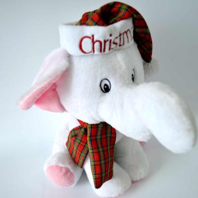 China Cute Plush Toys for baby, Plush White Elephant with Christmas Hat and Check Scarf for sale