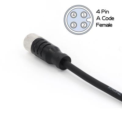 China Cable pré-montado M12 conector 4 pin IP67 PVC recto IEC 61076-2-101 preto for sale
