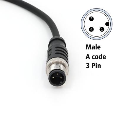 China Conectores machos retos de PVC M12 3 pines 2M pré-montados Cabos não blindados preto for sale