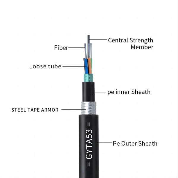 Quality GYTA53 Armoured Direct Buried Fiber Optic Cable 12-48 Cores for sale