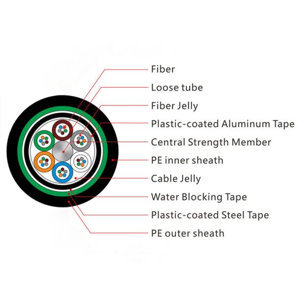 Quality GYTY53 Direct Buried Fiber Optic Cable 12-144 Core PE Waterproof for sale
