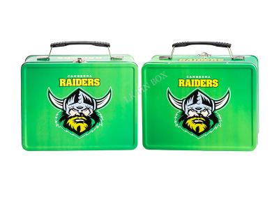 China Sports 3D Embossed Rectangular Lunch Tin Box Metal Wire Hinge OEM Accepted for sale