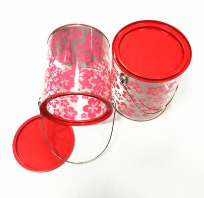 Cina Contenitore rotondo di latta di D126x150mm Cyliner con la metropolitana dell'ANIMALE DOMESTICO del PVC e la maniglia di plastica del metallo in vendita