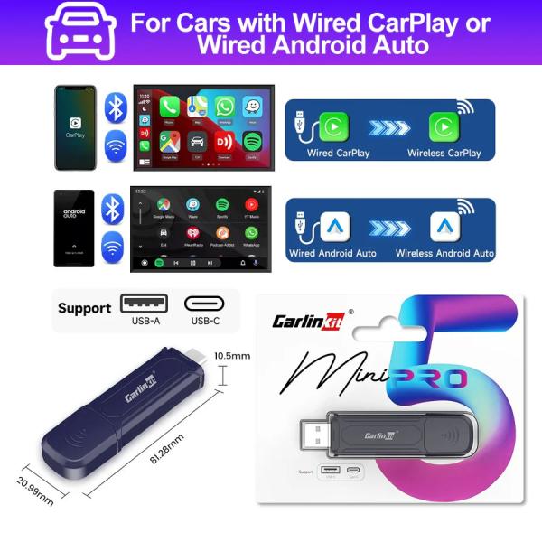 Quality Wired To Wireless Adapter Carplay And Android Auto Mini SE Pro Automatic for sale