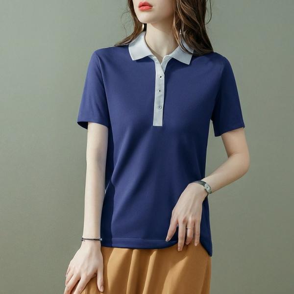 Quality Summer Cotton Women'S Polo Shirts Custom Color Blue White Embroidery Puff Print for sale
