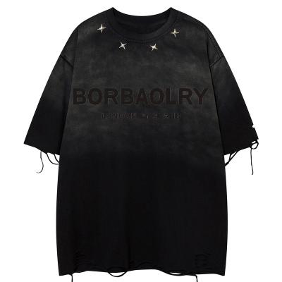 China Summer Wash Old Oversized Vintage Street Button Decoration Size Blank Plain T-shirt Sport Tshirt Short Sleeve Men's Style for sale