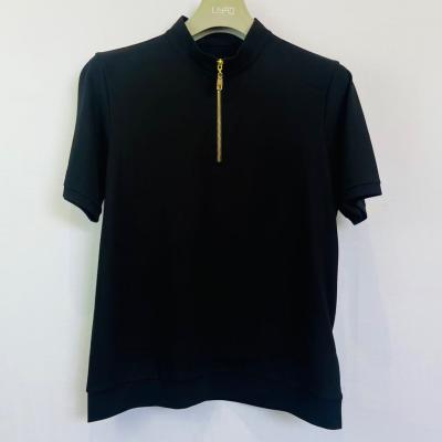 China Men's Mock Neck Polo Shirt | Black with Gold Zipper Short - Sleeve Modern Minimalist Style Jersey Men's Polo T-Shirt for sale