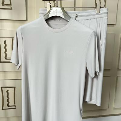 China Men's Sportswear Light Gray Short - Sleeve Top & Pants, Breathable & Comfortable T Shirt for Men for sale