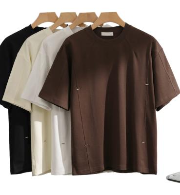 China Customizable Men's Loose Fit Short Sleeve Top Comfortable Vintage Style Simple Solid Color Casual Wear for sale