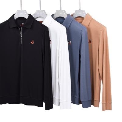 China Custom Anti-Pilling High Elasticity Casual Daily Life 100% Cotton Plain Long Sleeve T Shirt Mens Zip up Polo T Shirts for sale