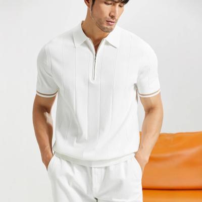 China New Stylish Fashion Short Sleeve Casual Zipper Woven Polo Shirt Plain Soft Breathable Business Polo Custom Shirt for sale