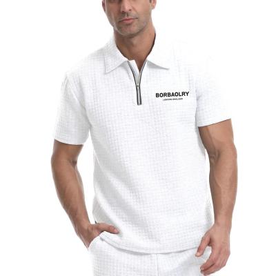 China Custom  Polyester Blend Stretch Fit Zipper Polo T-Shirt Premium Waffle Polo Shirt for Men for sale