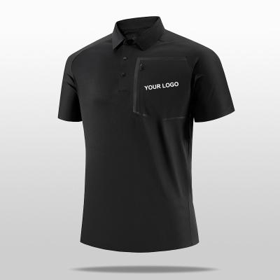 China Men's 100% Polyester Short Sleeve for Polo Shirt Stand-Up Collar Flap Pocket Quick-Drying High Quality Anti-Pilling Design Knitt for sale