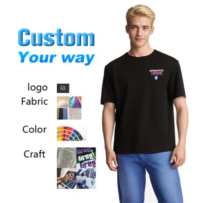 China Factory Hot Sale Customize Logo Embroidery Prints Heavyweight Drop-shoulder Black White T-shirt for Men for sale