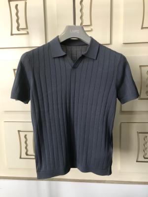 China Men's Casual Summer Short Sleeve for Polo Shirt Button Breathable Geometric Pattern 100% Polyester Knit Stretch Golf Shirt for for sale