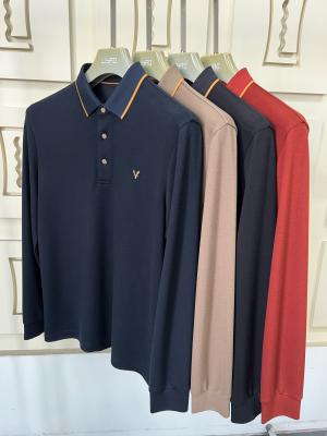China Luxury Men Long  Sleeve Polo Shirts with Contrast Collar Classic Design Embroidered Logo, Multiple Colors for Business & Casual for sale