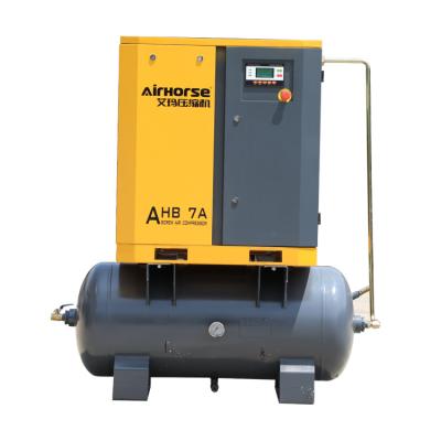 China 5.5kw 7.5hp low noise oil lubricated screw type air compressor with 300 liter air tank for sale