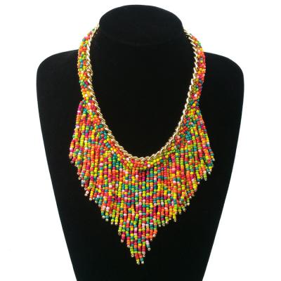 China Factory Wholesale Bohemian Style Long Tassel Seed Beads Necklace Statement Jewelry for sale