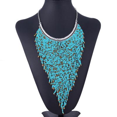 China 2015 Fashion Fake Collar Small Bead Necklace Long Beaded Tassel Statement Necklace for sale