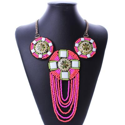 China High Quality Long Tassel Seed Beads Necklace Fake Collar Chocker Necklac Statement Jewelry for sale