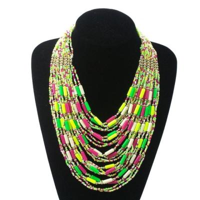 China Fashion Colorful Long Tassel Pendant Necklace Multilayer Beads Statement Jewelry Wholesale for sale