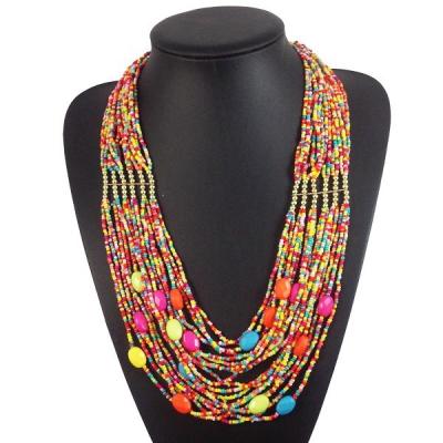 China Fashion Multilayer Statement Necklace Casual round beads Long Beads Necklace for Women for sale