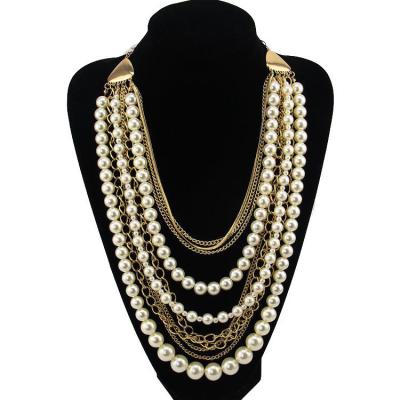 China Fashion Women Vintage Long Pearl Necklace&Pendant Multilayer Statement Necklace for sale