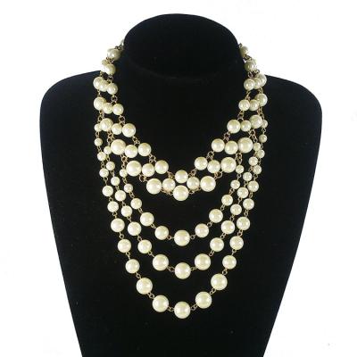China Fashion 5 Layers Gold Chain Pearl Necklace Choker Beads Necklace Accessories for sale