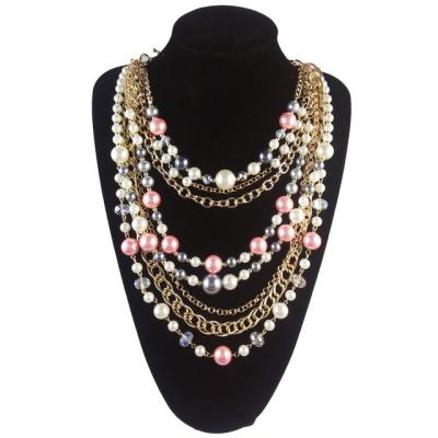 China 2015 Multilayers Pearls Necklaces Fashion Women Wedding Charm Jewelry Pink Pearl Statement for sale